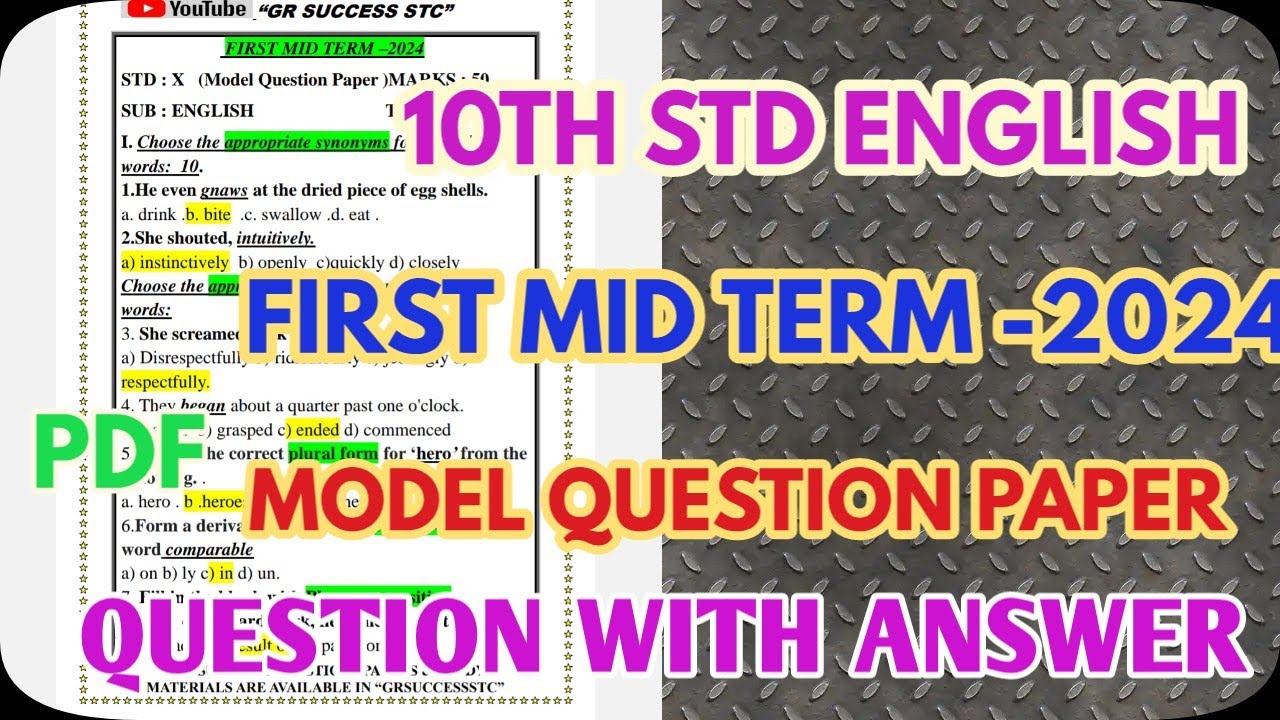 10Th English-First Mid Term-Model Question Paper-Most Expected-Question with answer ...