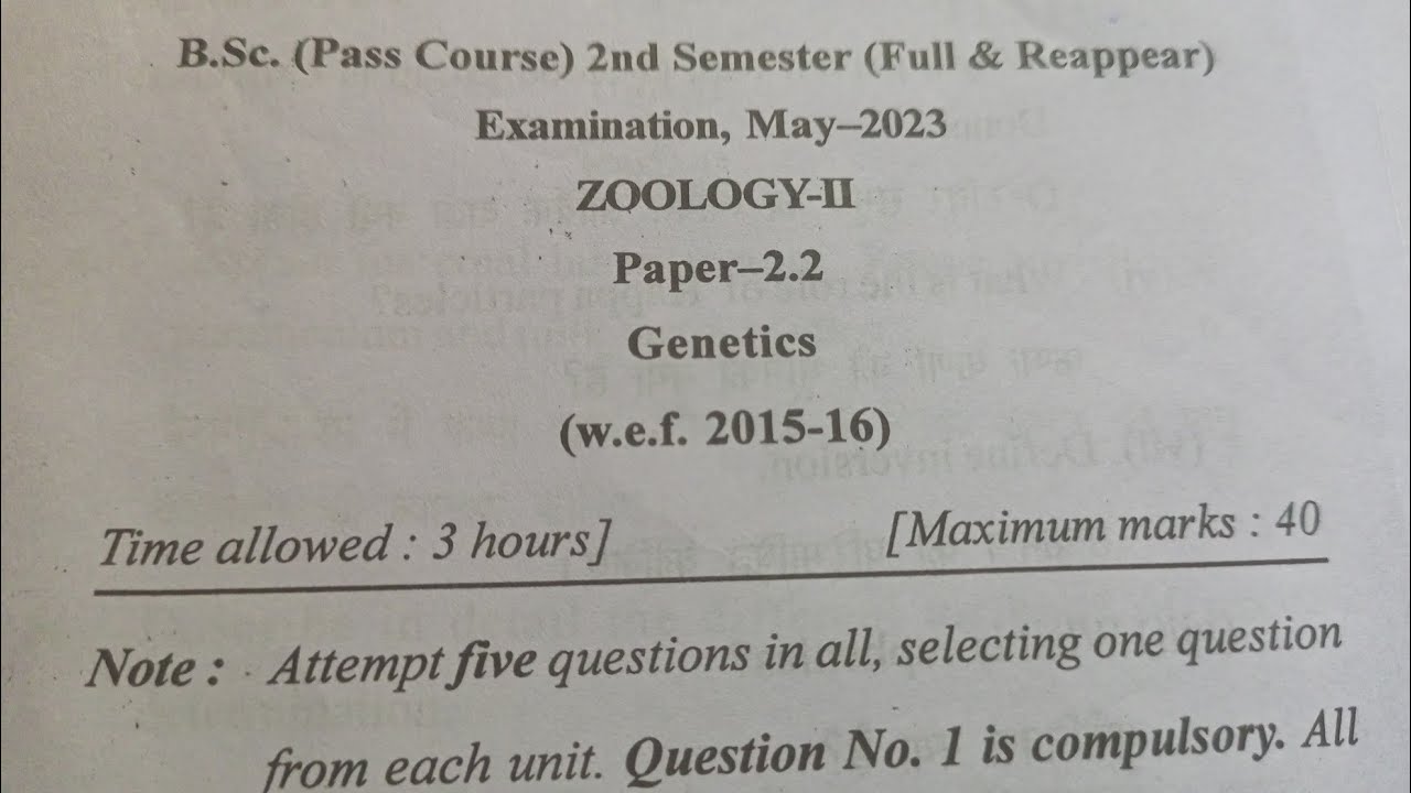 ZOOLOGY 2ND SEMESTER QUESTION PAPER MDU - YouTube