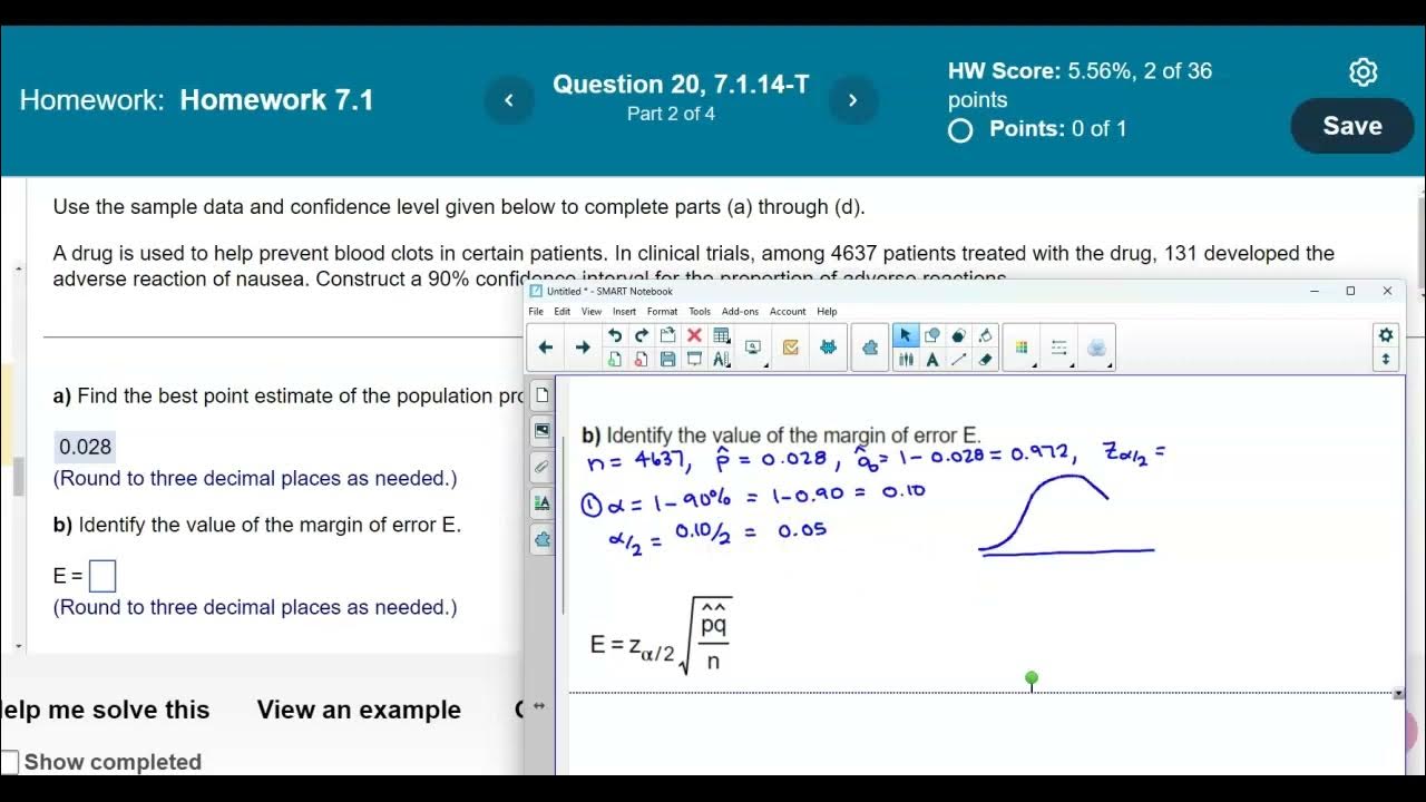 Math 14 7.1.14-T Find the point estimate, margin of error & confidence ...