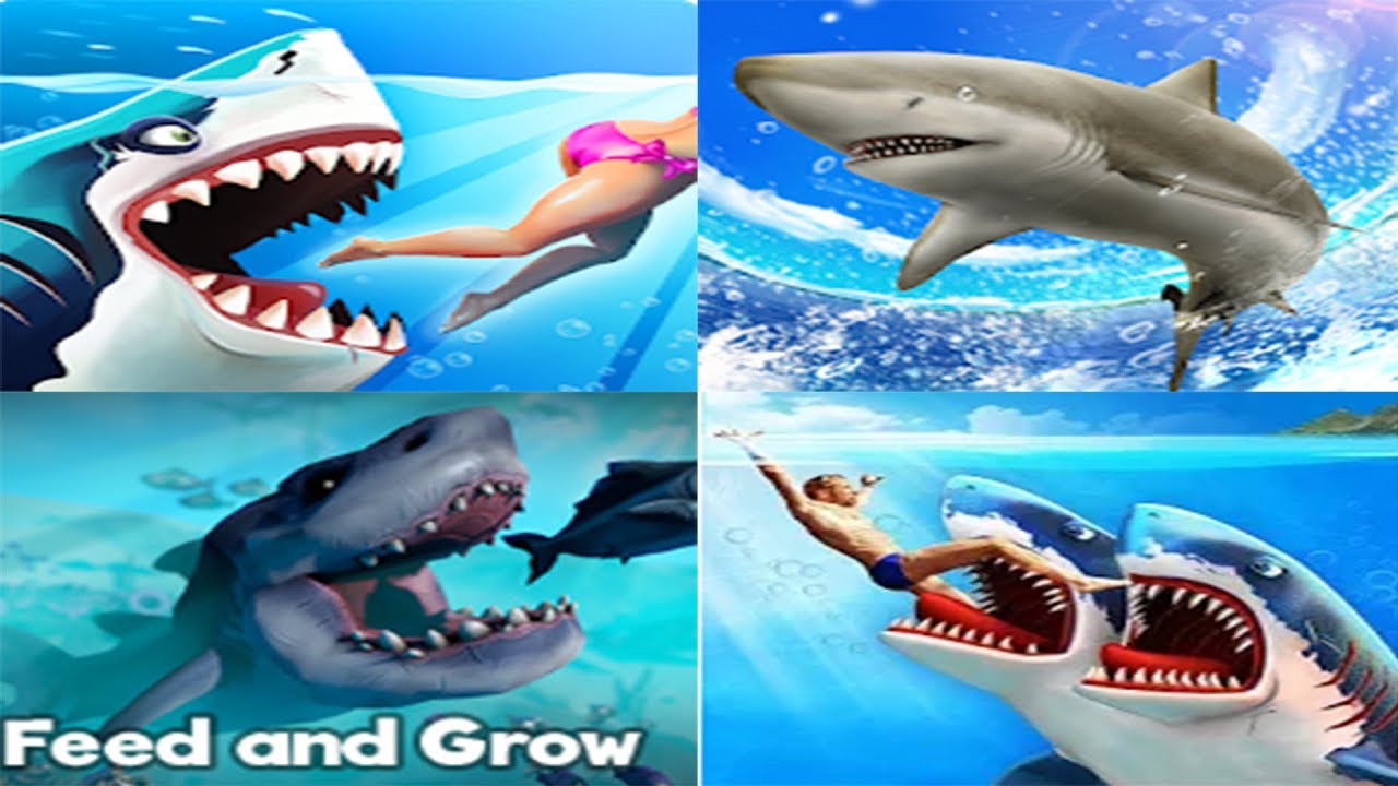Double Head Shark Attacks VS Feed and Grow Fish VS Hungry Shark World ...