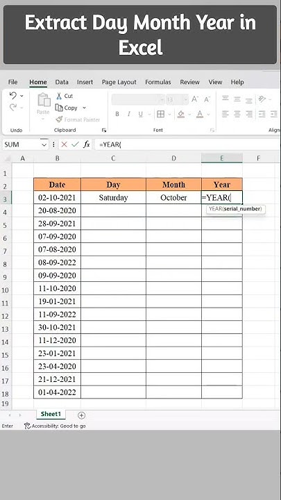 Extract Day Month And Year Form A Date In Excel Excel Excelshortsvideo Swapnjeet Exceltips