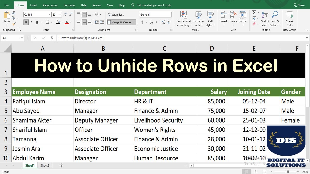 How to Unhide Rows in Excel - YouTube