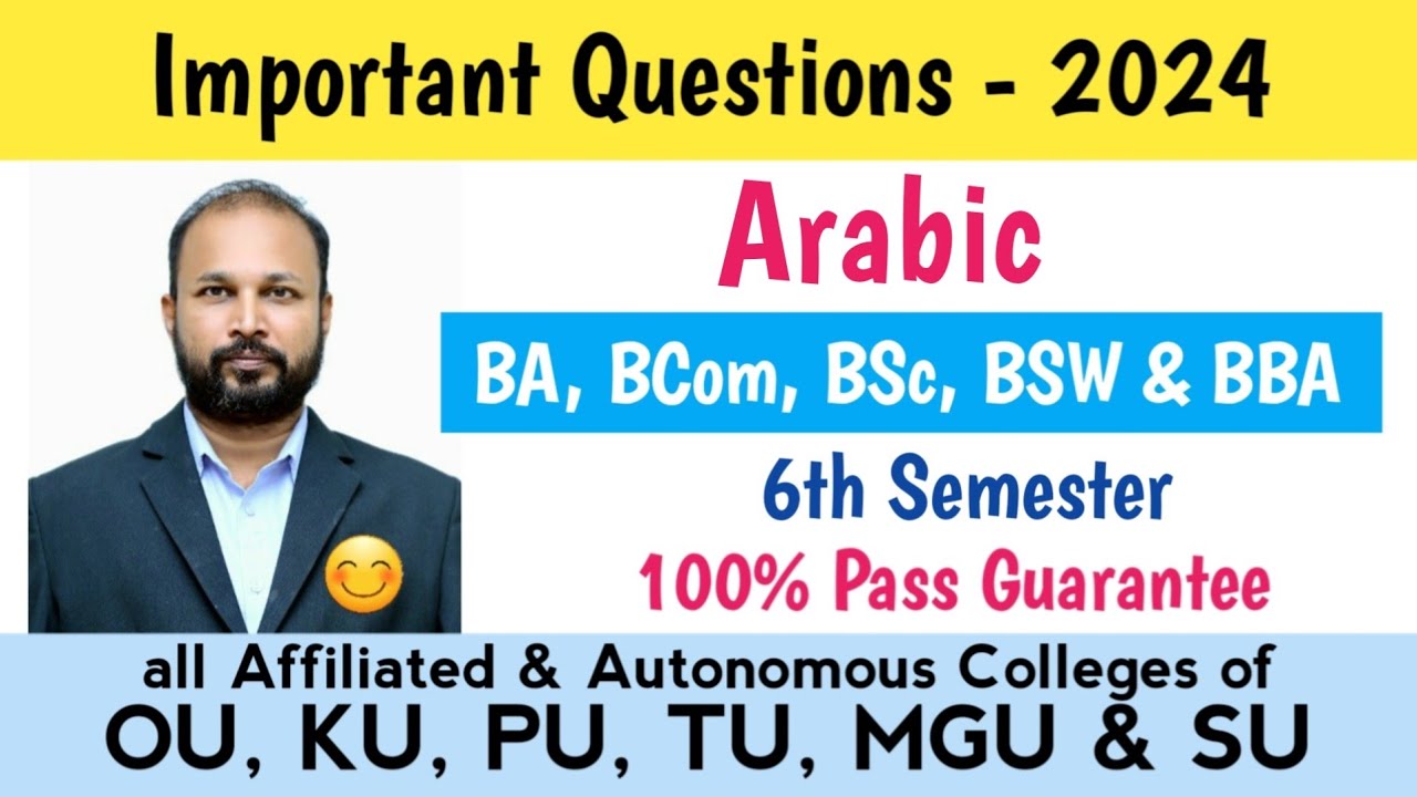 Arabic Imp Questions 2024 BA Bcom bsc bba 6th VI Sem semester important OU KU PU TU MGU SU # ...