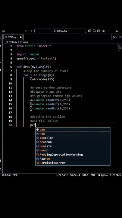 Python Turtle Program To Draw Colorful Stars Python Programming Coder Code Coding Youtube