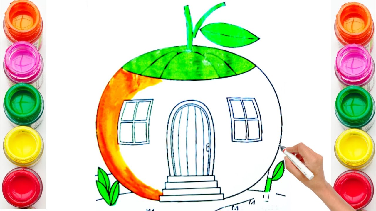 Orange+House Mixed Drawing/How To Draw a OrangeHouse Mixed Drawing Step ...