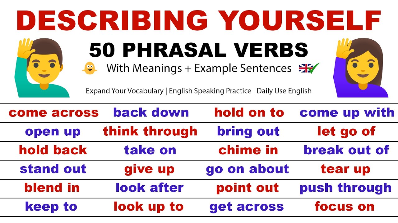 Describing Yourself: 50 Phrasal Verbs for Everyday English (meanings ...