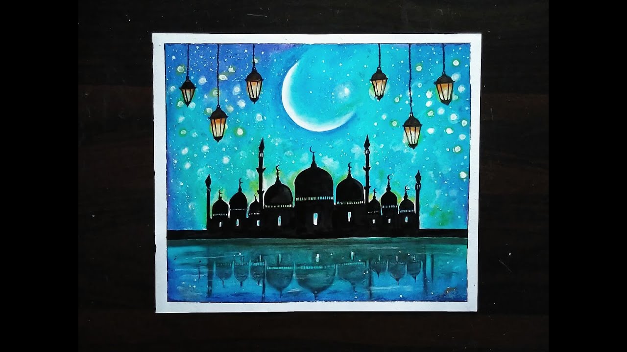 Eid Al-Adha special moonlight scenery drawing with oil pastels/Eid ...