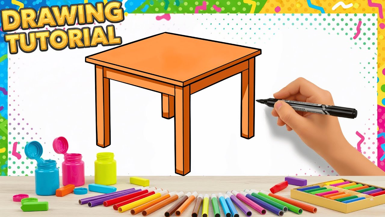 How to Draw a Table Step by Step | Easy Furniture Drawing for Kids and ...