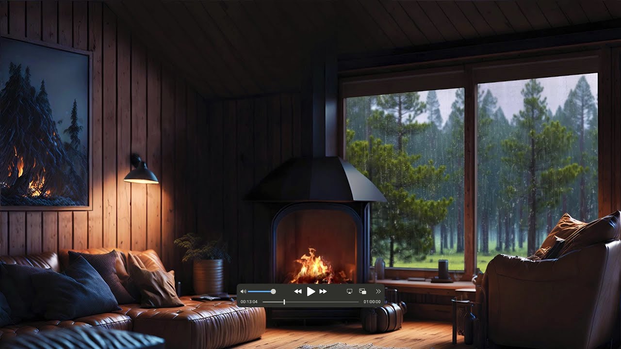 Cozy Rainy Cabin Ambience | Rain & Fireplace Sounds for Stress Relief ...
