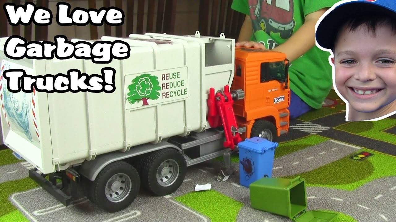 GARBAGE TRUCK VIDEOS For Children l Playing With BRUDER and TONKA Trash ...