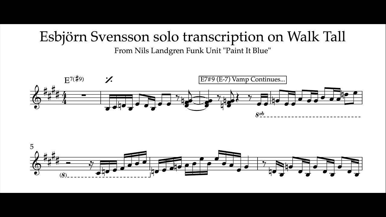 Esbjörn Svennson - Walk Tall solo transcription - YouTube