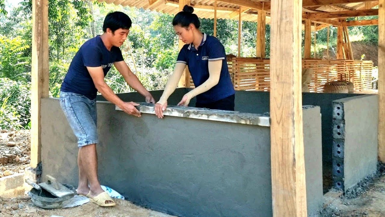 The process of building a solid cement pig barn, farm life | Dang Thi ...