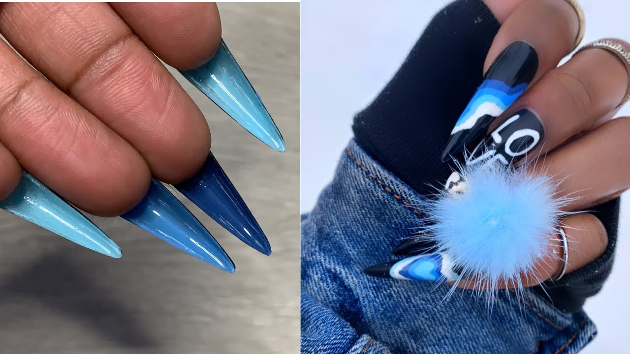 BLUE BOTTOM NAILS | DETACHABLE POMPOM + RETRO HEART | 💙ANTI-VALENTINES ...