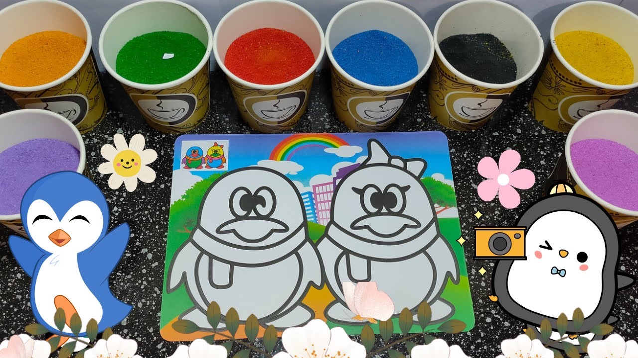 coloring paint a picture of a penguin with colorful sand mewarnai ...