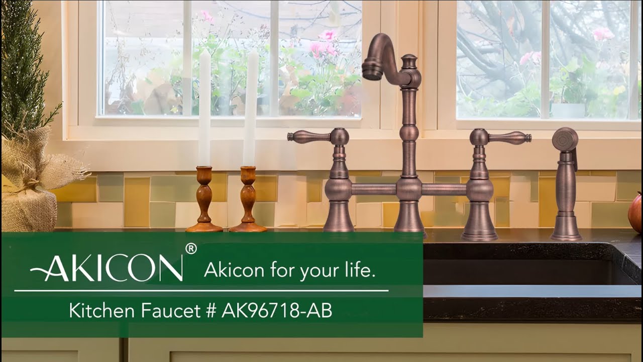 Akicon Antique Bronze Bridge Kitchen Faucet with Solid Brass Side ...