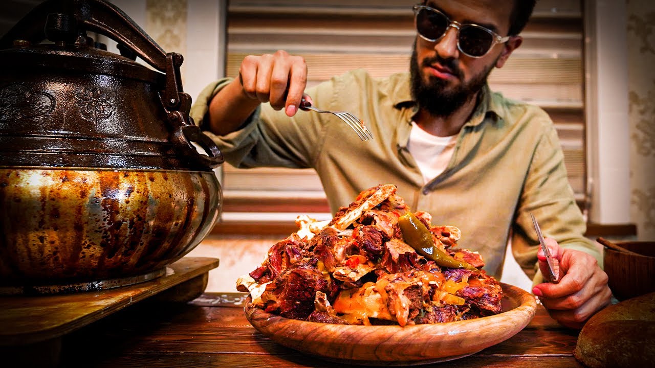 Delicious meat in AFGHAN KAZAN outdoor camping pot - YouTube
