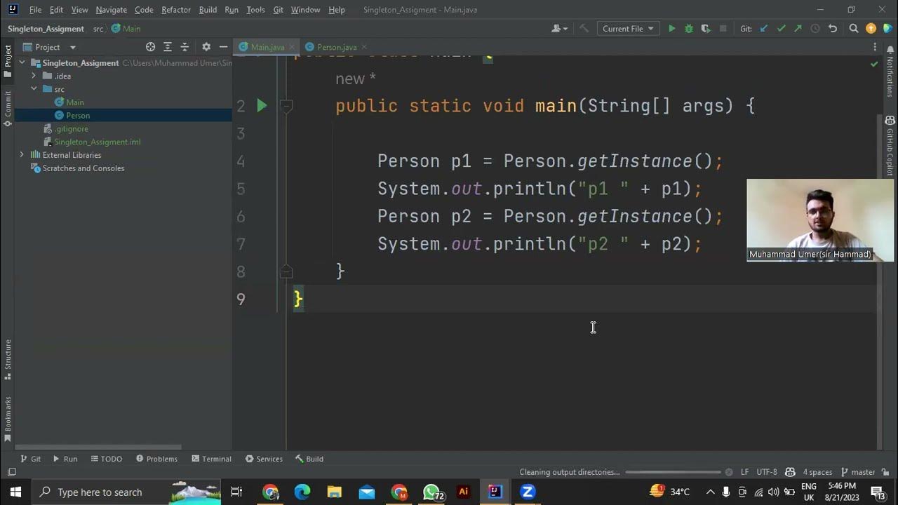 Singleton in JAVA | Design Pattern | Person Class | Get Instance Method| Java Assignment ...