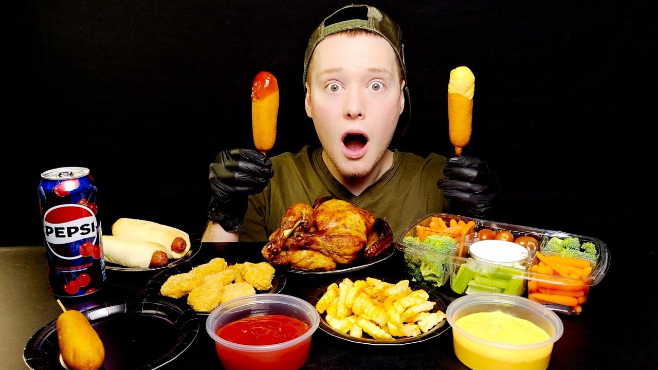 ASMR FRIES🍟CORN DOGS NUGGETS HOT DOGS🌭 GRILLED CHICKEN🍗 CRISPY ...