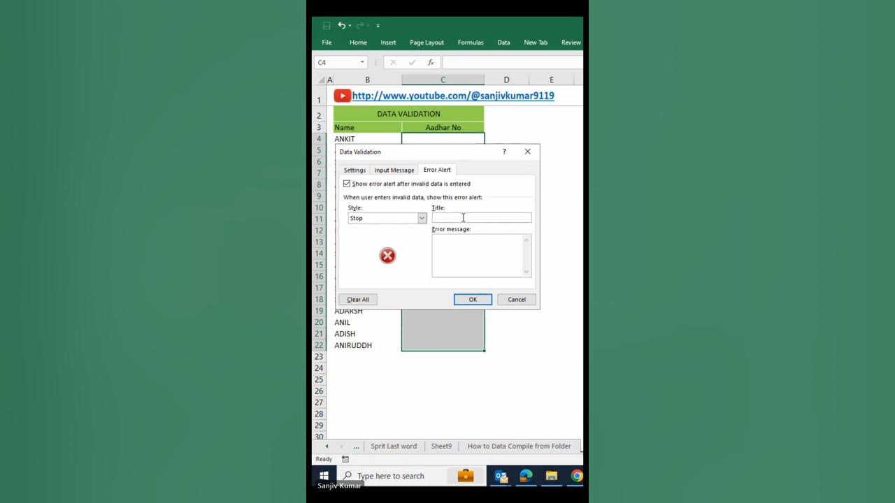 Data Validation Example 3 Stop Duplicate Entry In Excel Datavalidation Excel Exceltips Shorts