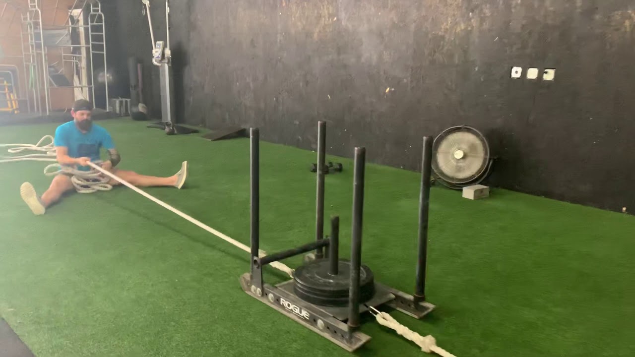 Hot + Heavy Floater WOD Seated Sled Pull Demo - YouTube