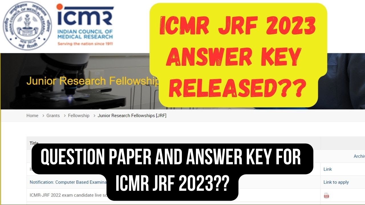 ICMR JRF 2023 ANSWER KEY and QUESTION PAPER !!(UPDATE) - YouTube