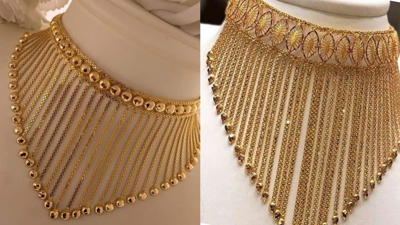 Broad Gold Designer Choker set image's/ Arabic Gold Necklace and Choker ...