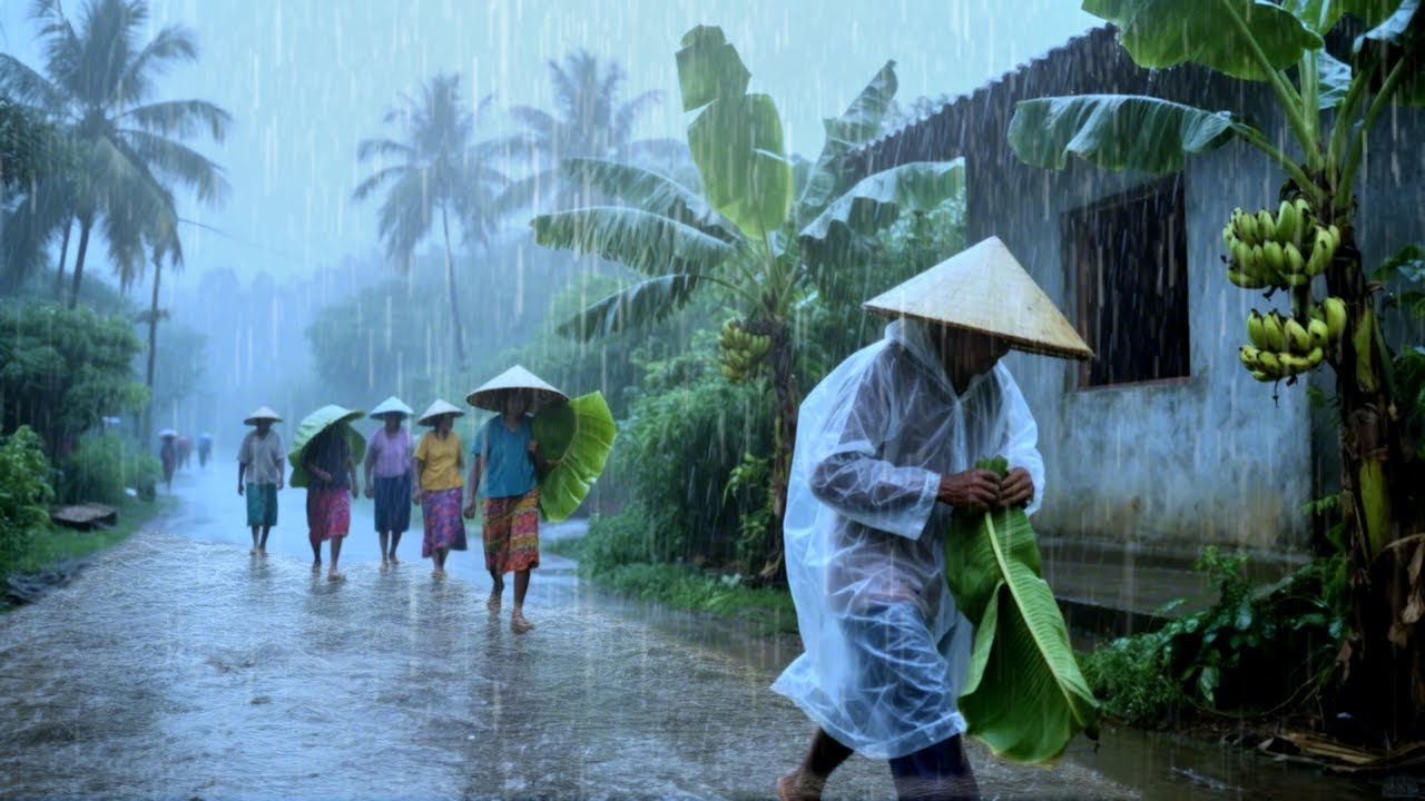 Extreme Heavy Rain Thunder and Strong Winds Very Cold | Walking in Rain ...