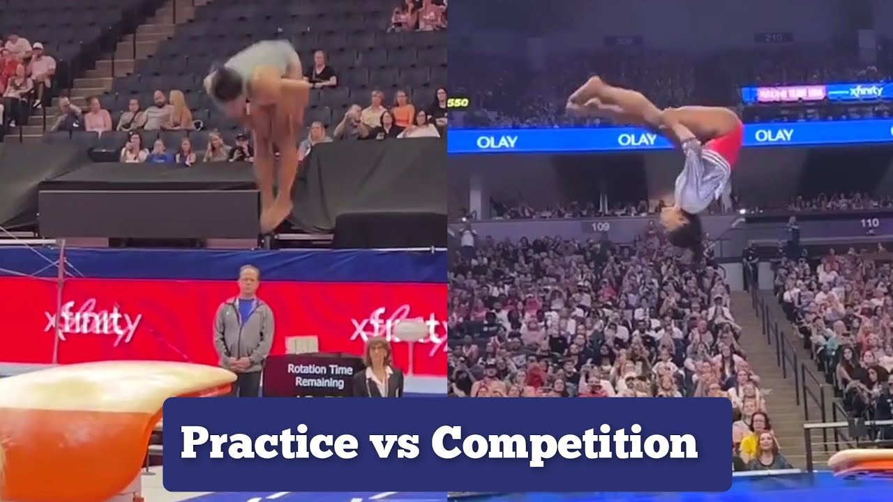 Simone Biles - HUGE Yurchenko Double Pike Vault Warm-up vs Competition ...