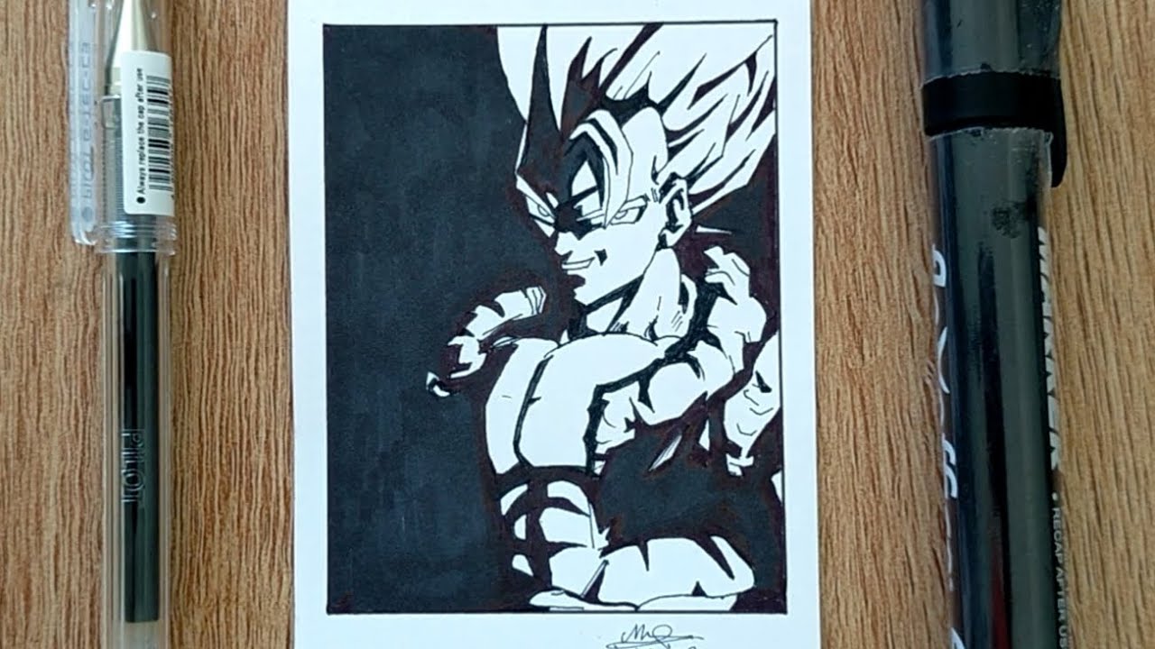 How to Draw Gogeta: Directly on Paper Using Black PEN and MARKER | Time ...