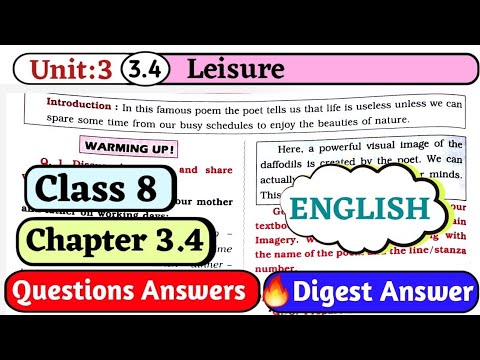 👉 8th English Chapter 3.4 Leisure 🔥Question Answer #digest_answer # ...