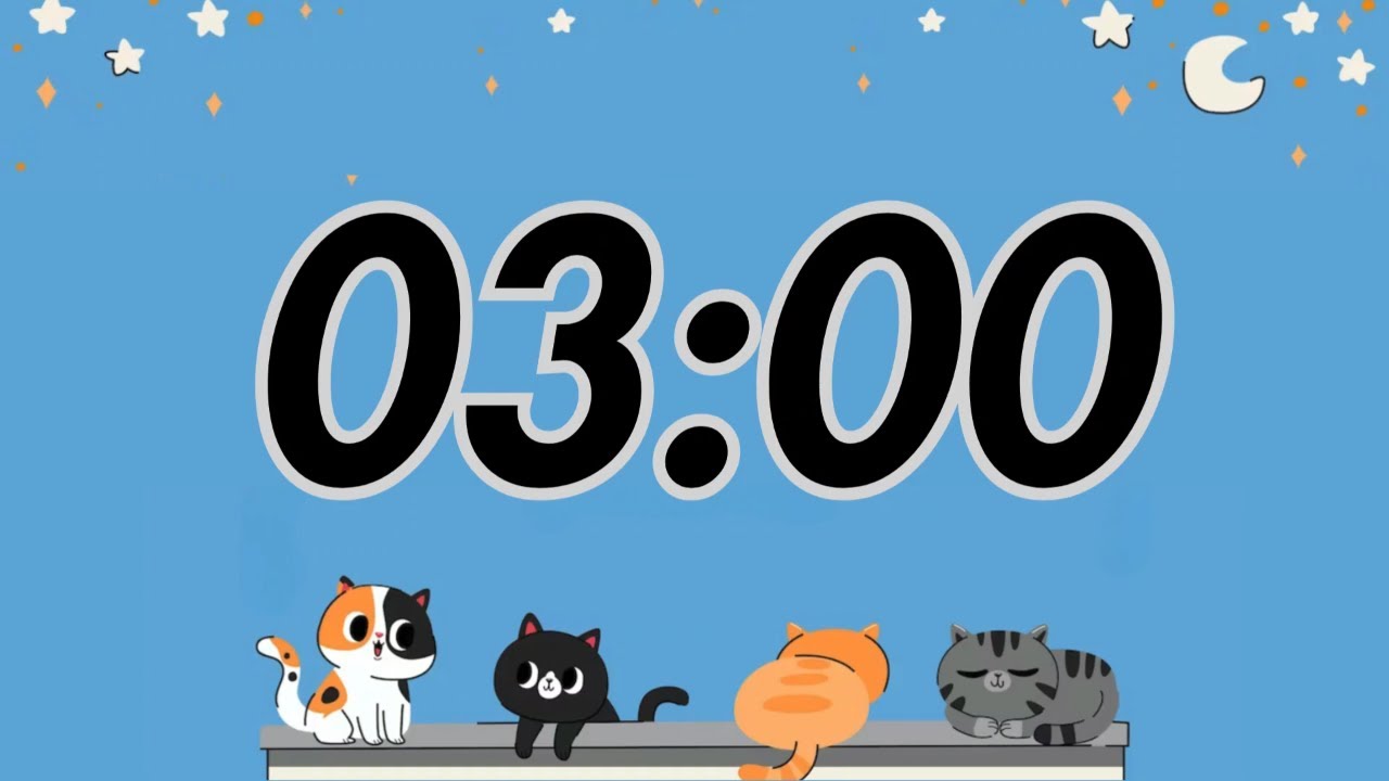 3 minute cute cate timer (Gentle piano tones at end) - YouTube