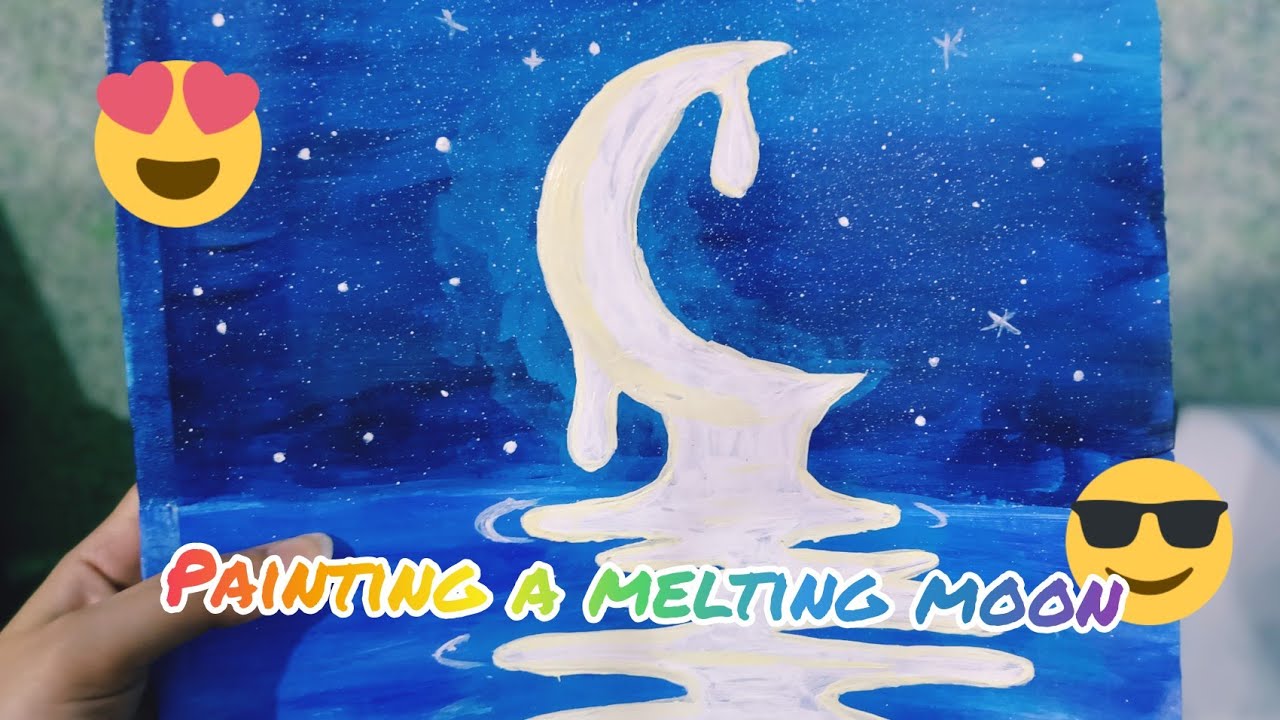 Painting the cover of my new sketch book... Painting melting moon on my ...
