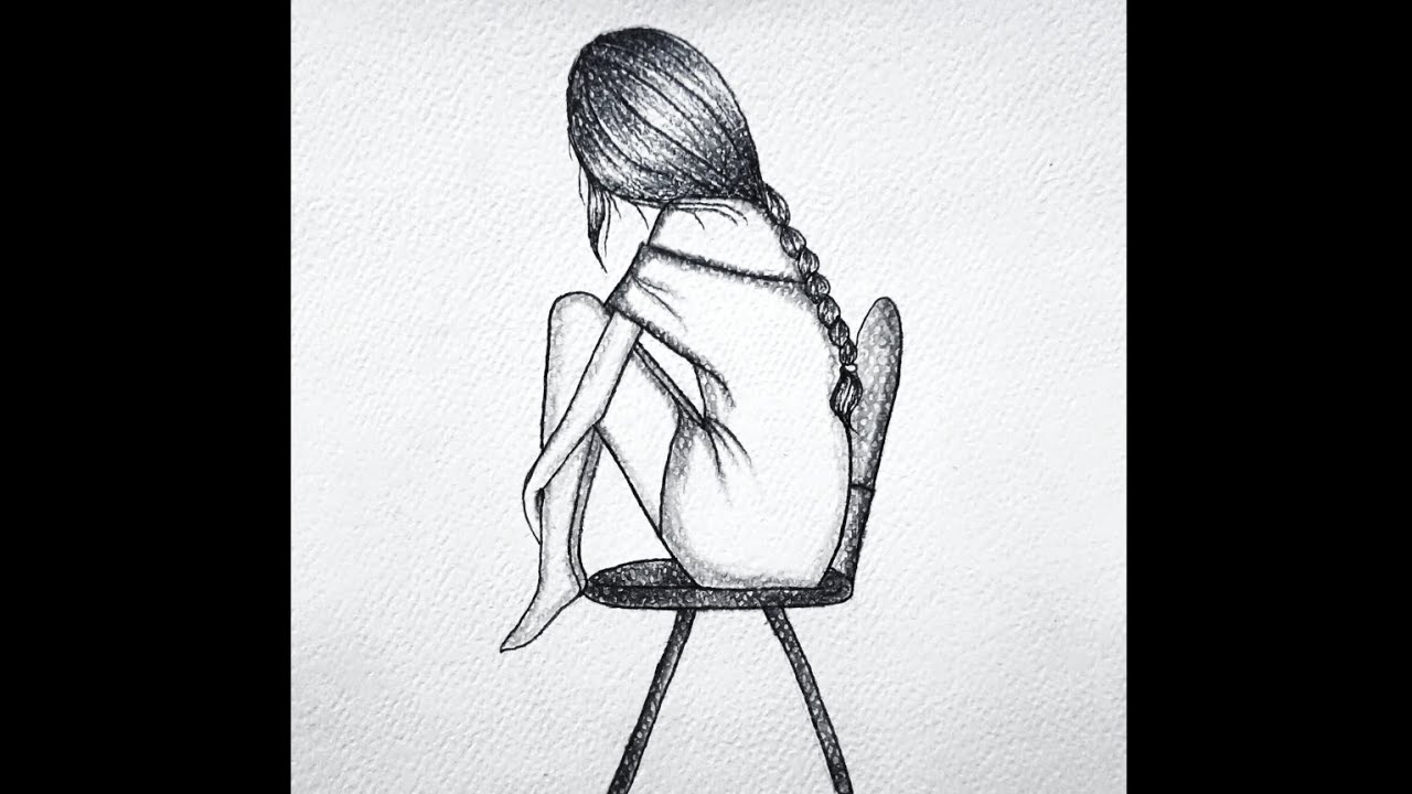 Sad Girl Sitting Down Drawing