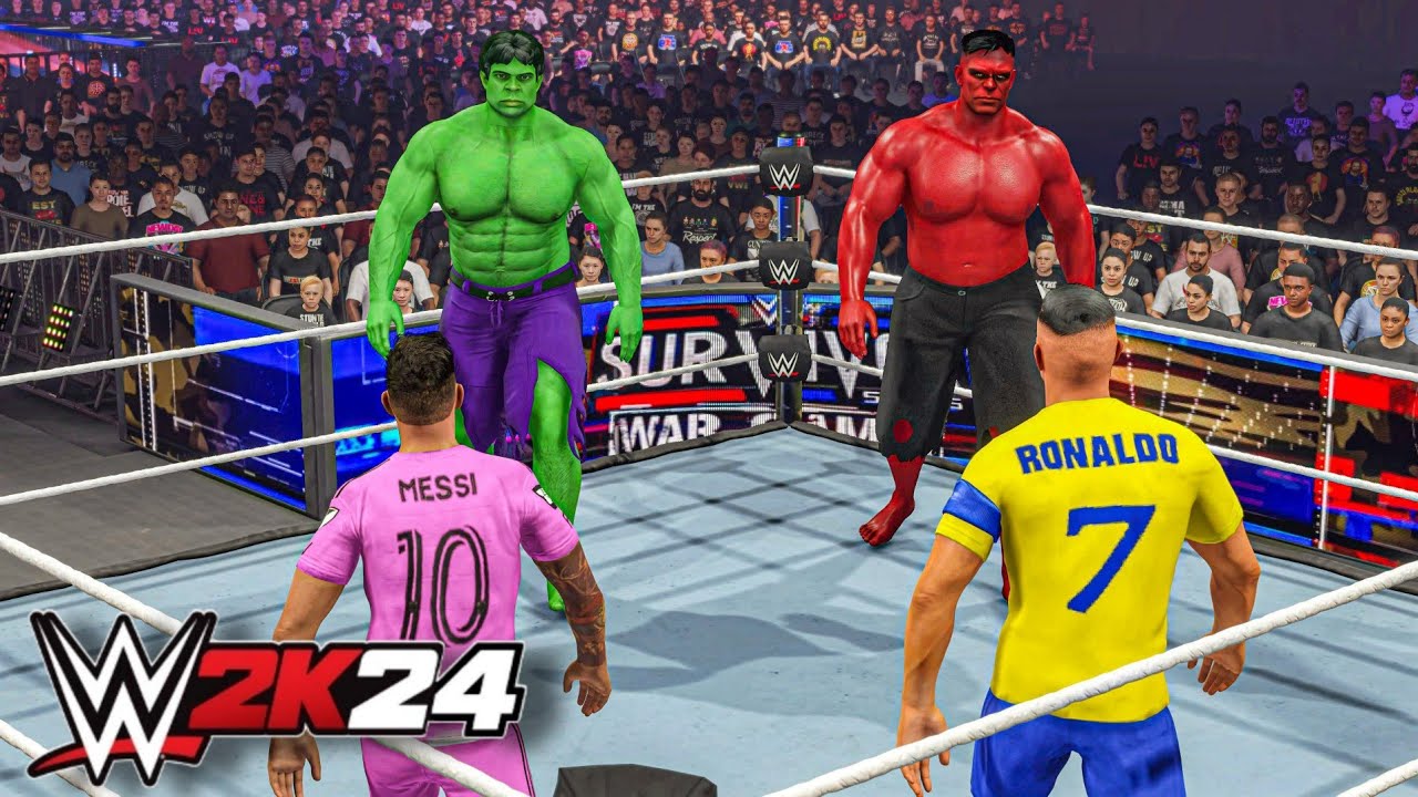 Hulk & Red Hulk vs Messi & Ronaldo Tag Team Elimination Match - WWE ...