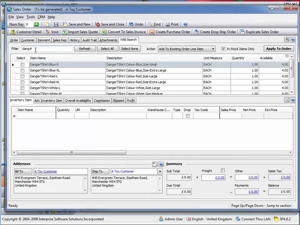Accounting Software - Interprise Suite - Sales Order Wild Search - YouTube