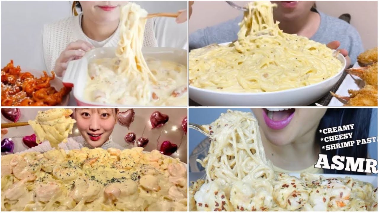 🍝CREAM PASTA｜ASMR mukbang eating sounds compilation. - YouTube