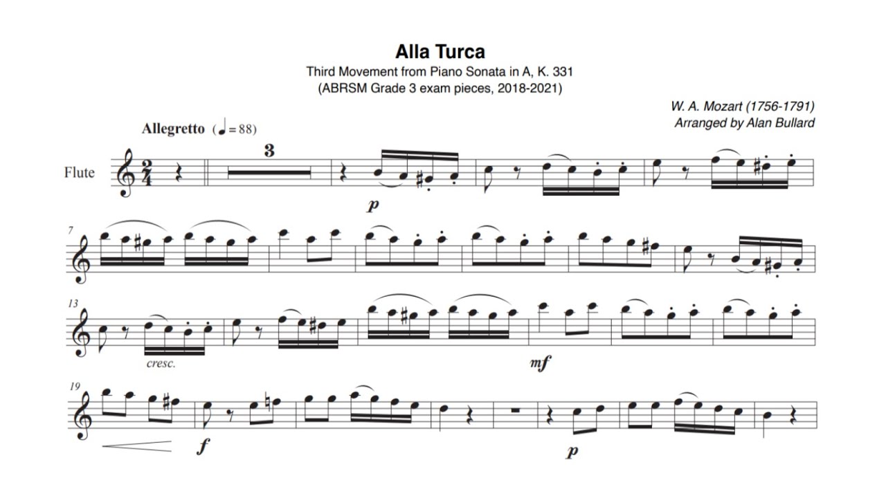 W. A. Mozart – Alla Turca ♩= 88 (Actual Speed) Piano Accompaniment with ...