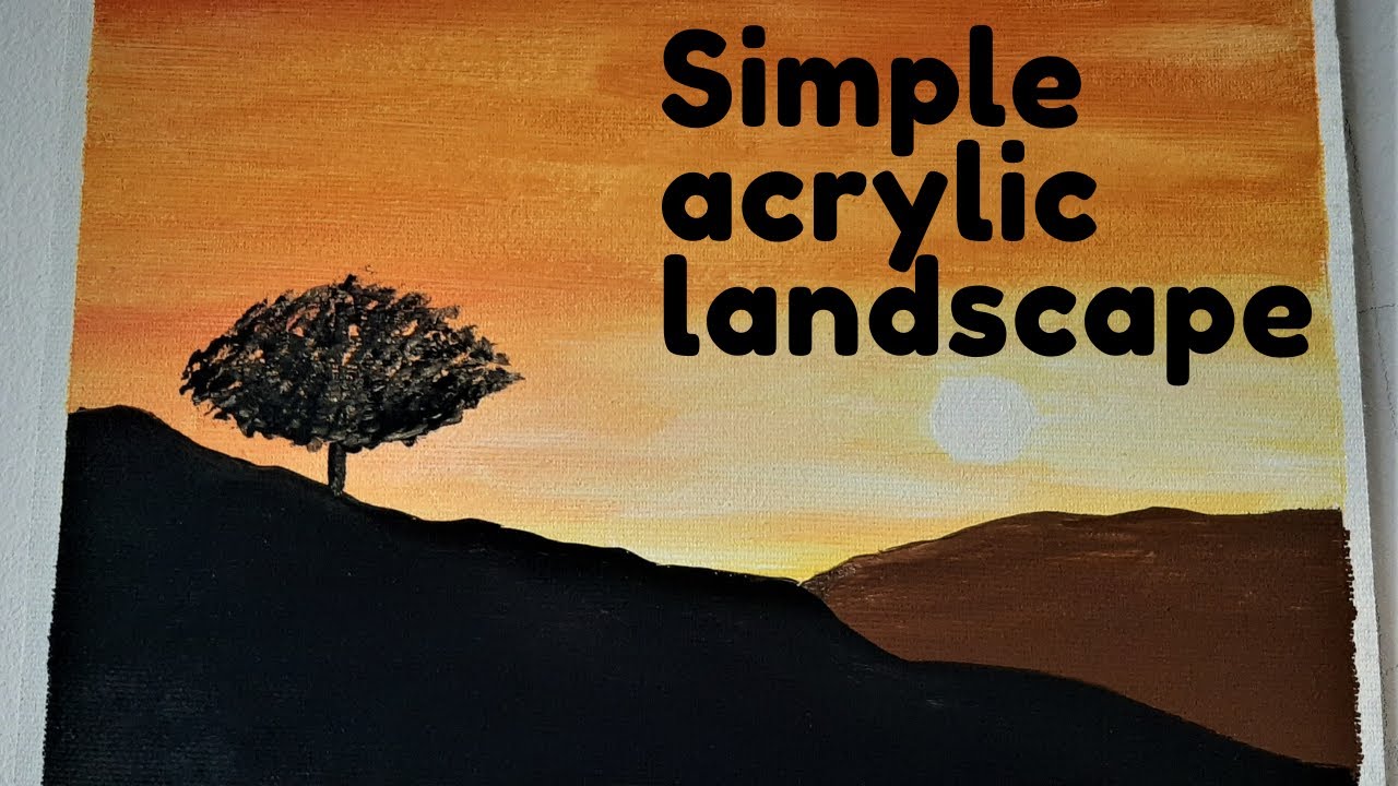 Simple acrylic landscape - painting tutorial for beginners - YouTube