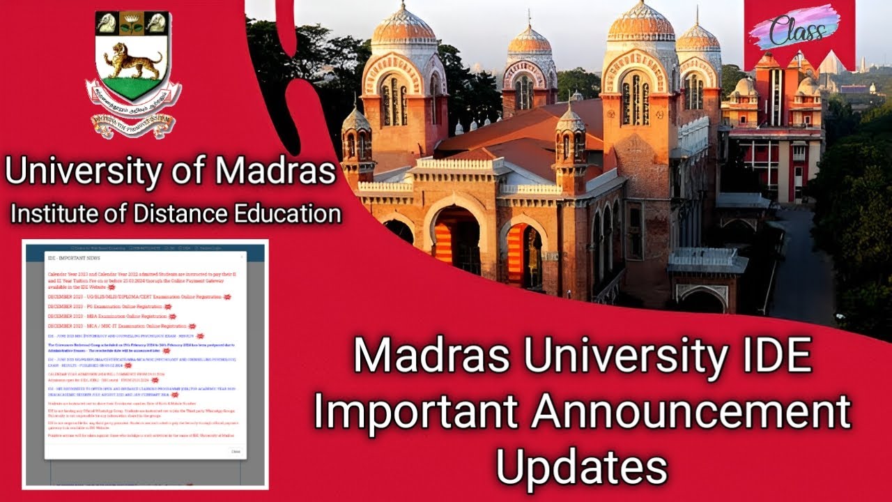 Madras University IDE Latest Updates • Important Announcement • - YouTube