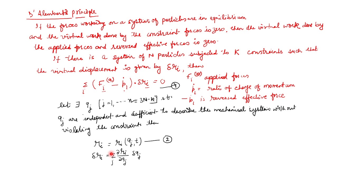 L-15 Mechanics (Lagrange's Equations of Motion by D' Alembert's ...