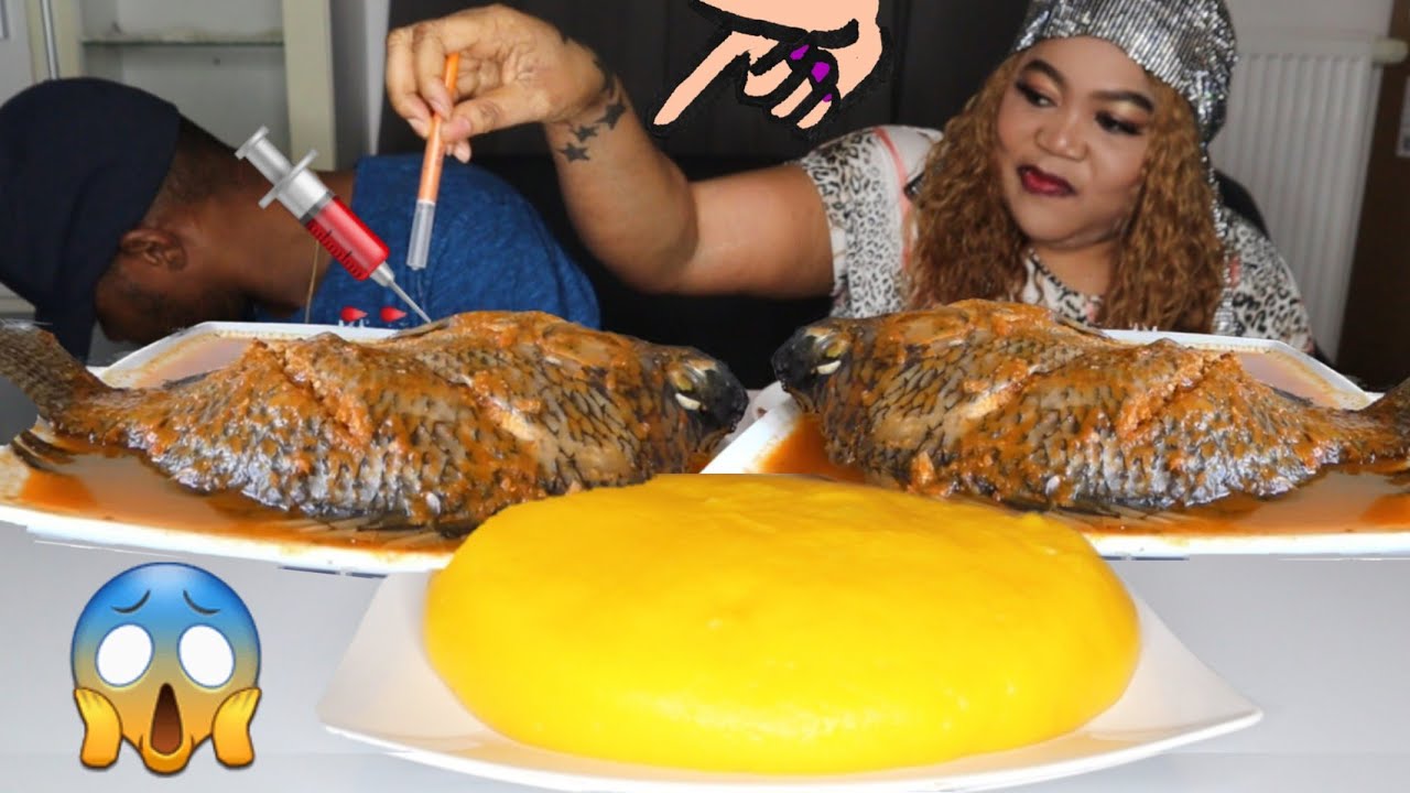 Wife put something on husband food 😱 Massive starch fufu and fish soup ...