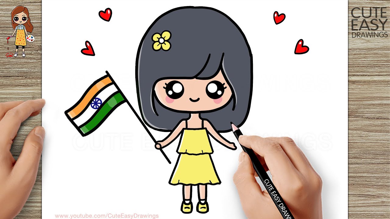 How to Draw a Girl with Indian Flag / Republic Day Drawing - YouTube
