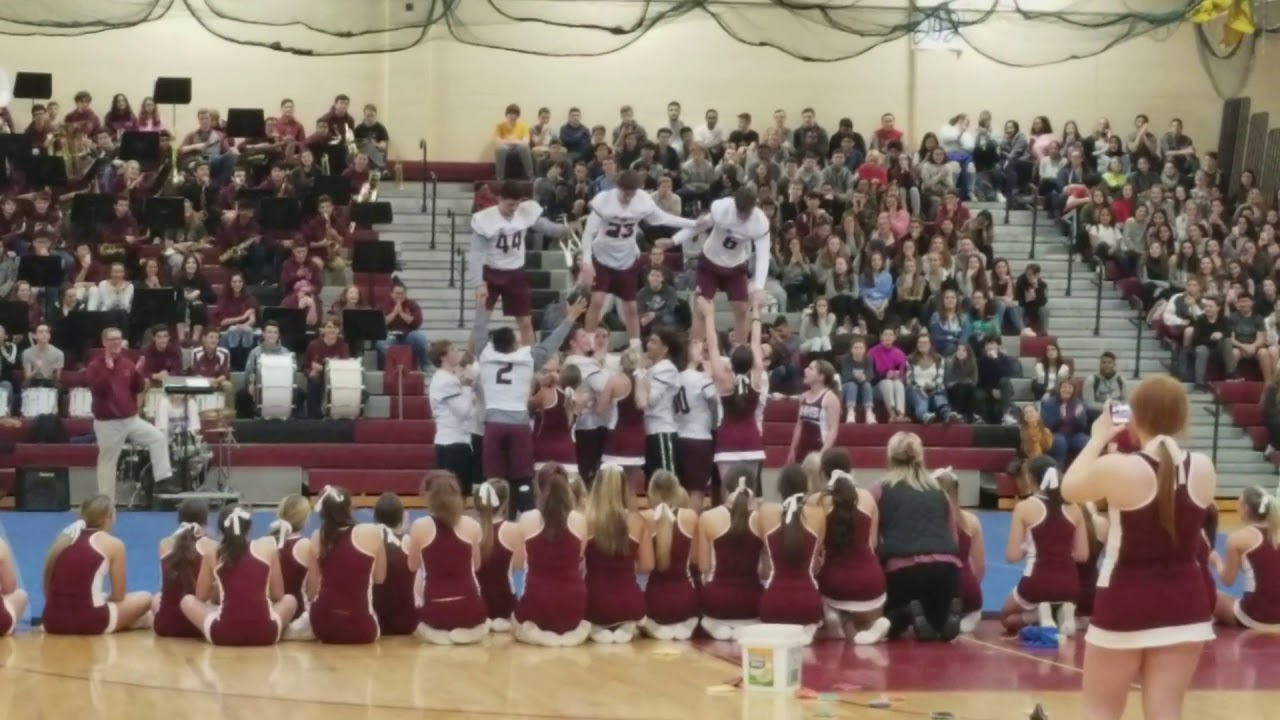 North Haven 2017 Pep Rally Senior Football Players Cheer Routine - YouTube