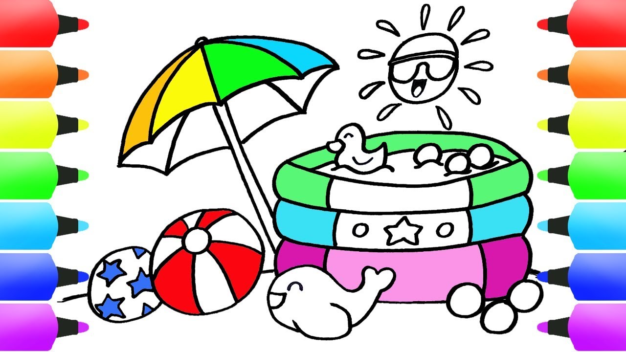 Beach Stuff Coloring Book for Kids! Vacation Drawings: Swimming Pool ...