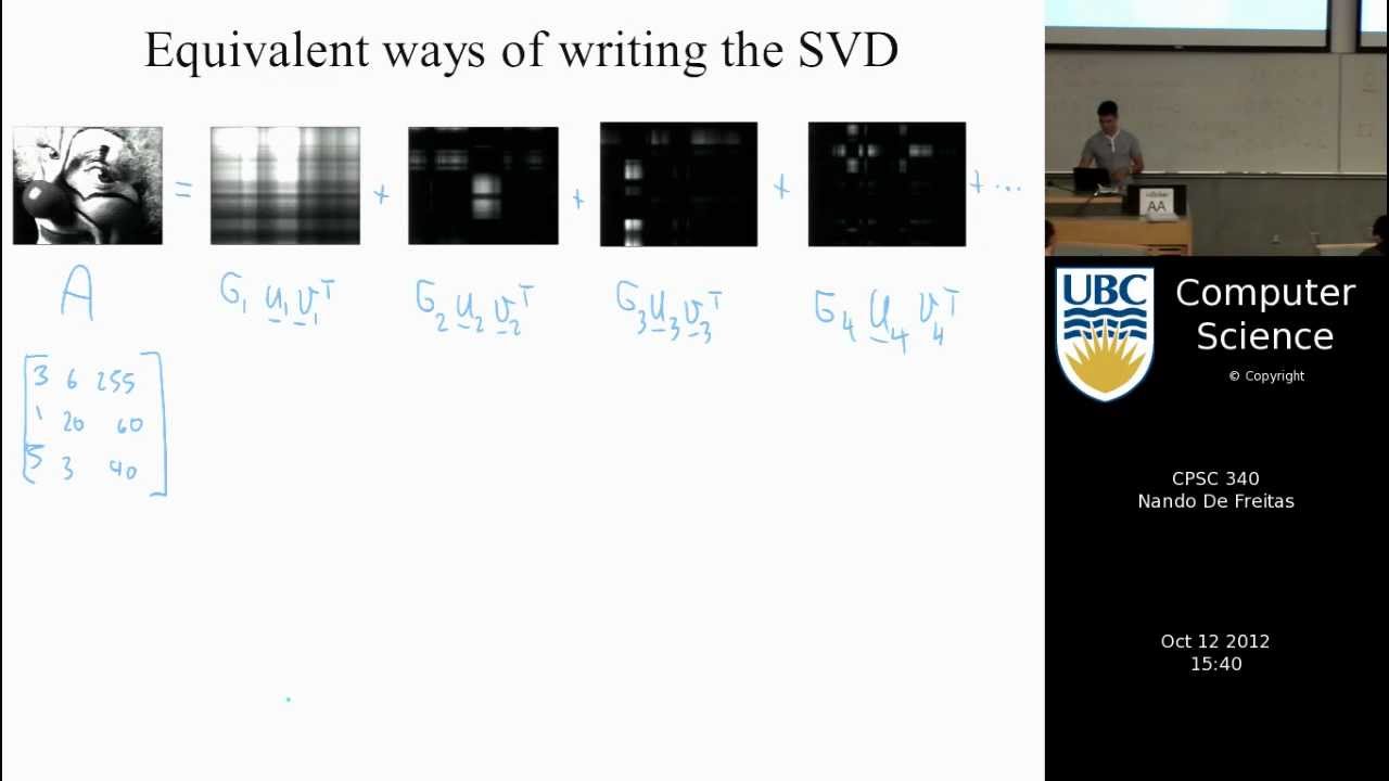 undergraduate machine learning 15: Singular Value Decomposition - SVD ...