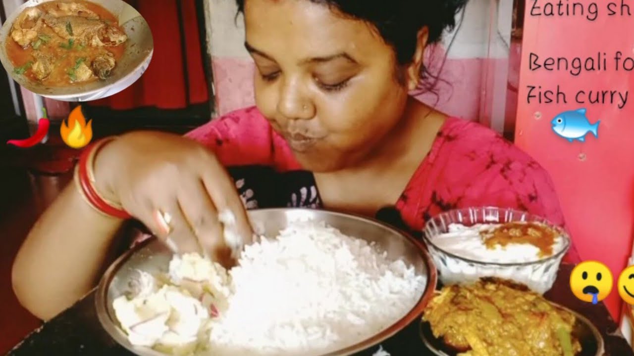 eating show, ভাত, মাছের তেলে ঝাল, আখের গুর টক দই দিয়ে ভাত, পেঁয়াজ ...