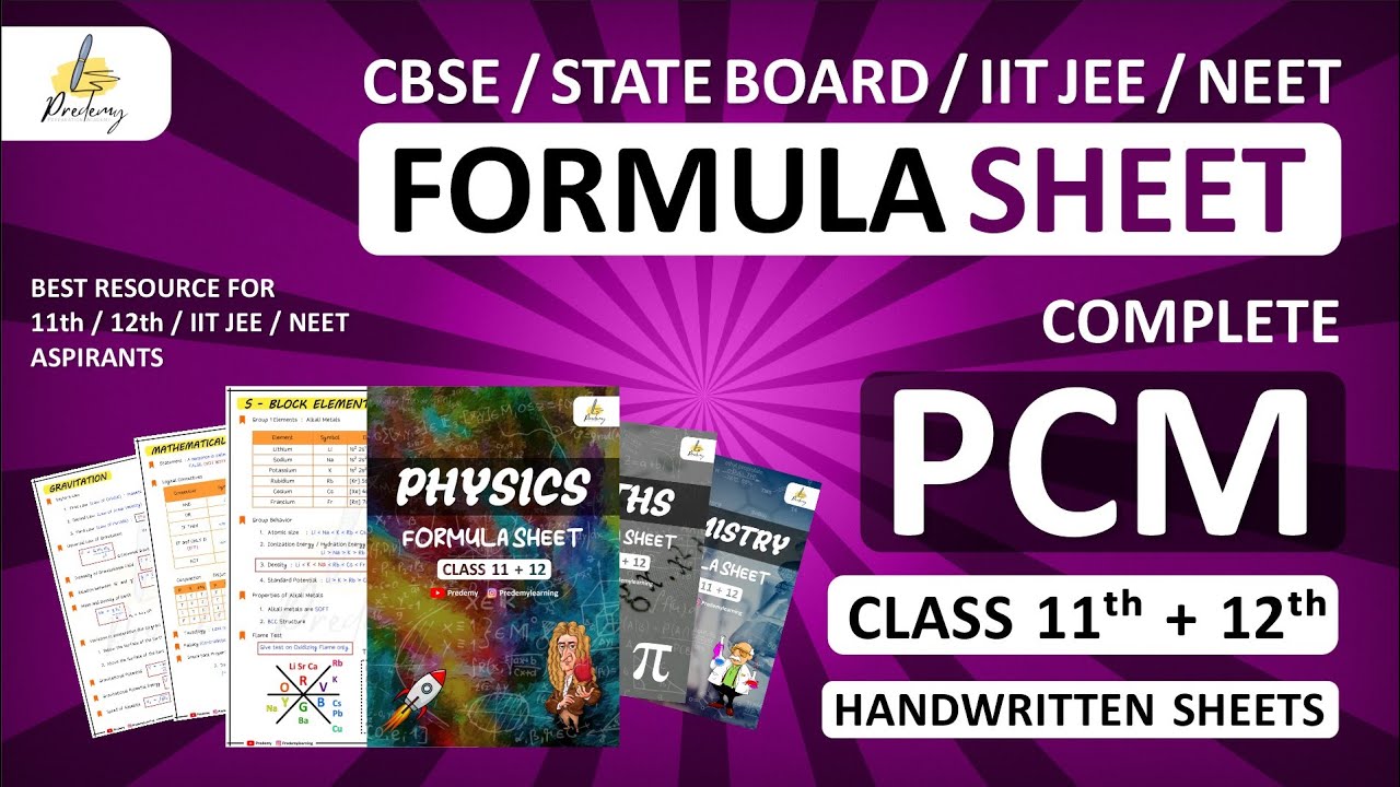 PCM Formula Sheets 2024 • Handwritten Notes for 11th / 12th / CBSE ...