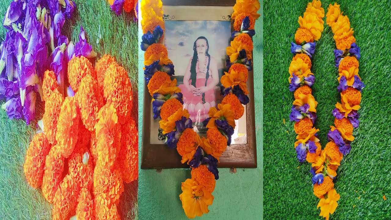 Marigold & Aparajita flowers Garland // mala - YouTube