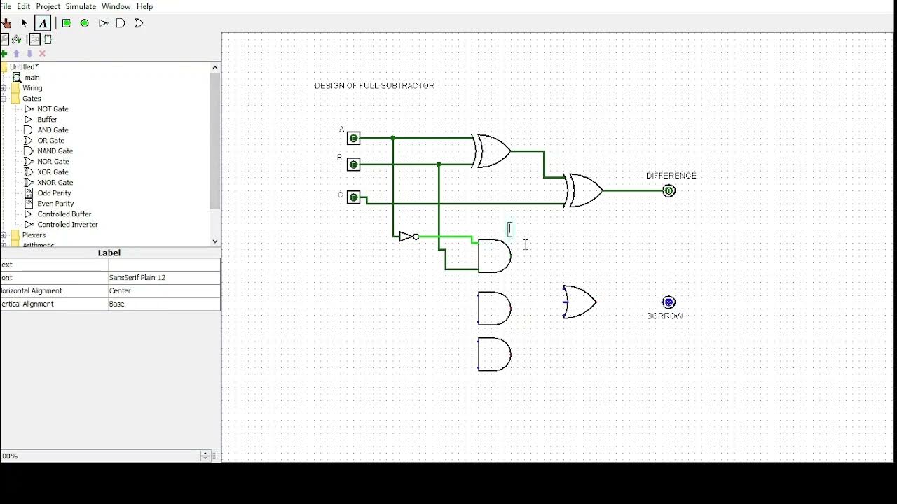DESIGN OF FULL SUBTRACTOR CIRCUIT USING LOGISIM - YouTube
