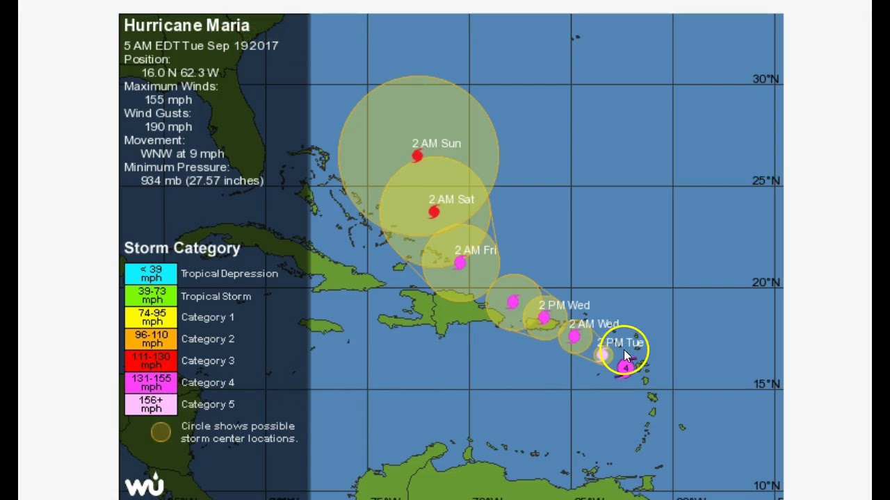 HURRICANE MARIA SEPT 19TH PROJECTED PATH 190 MPH! - YouTube